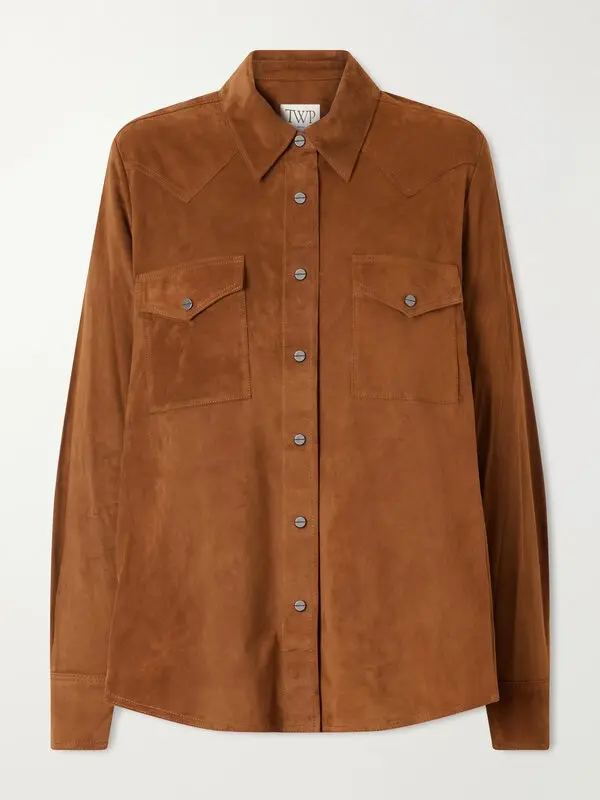 TWP Calf Leather Suede Jacket - Brown
