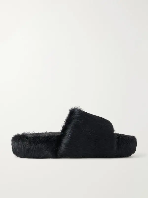 Rick Owens Calf Hair Slides - Black