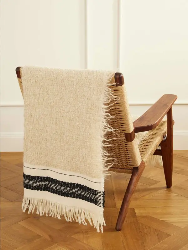 THE HOUSE OF LYRIA Cicatrice Fringed Striped Mohair-blend Throw - Cream