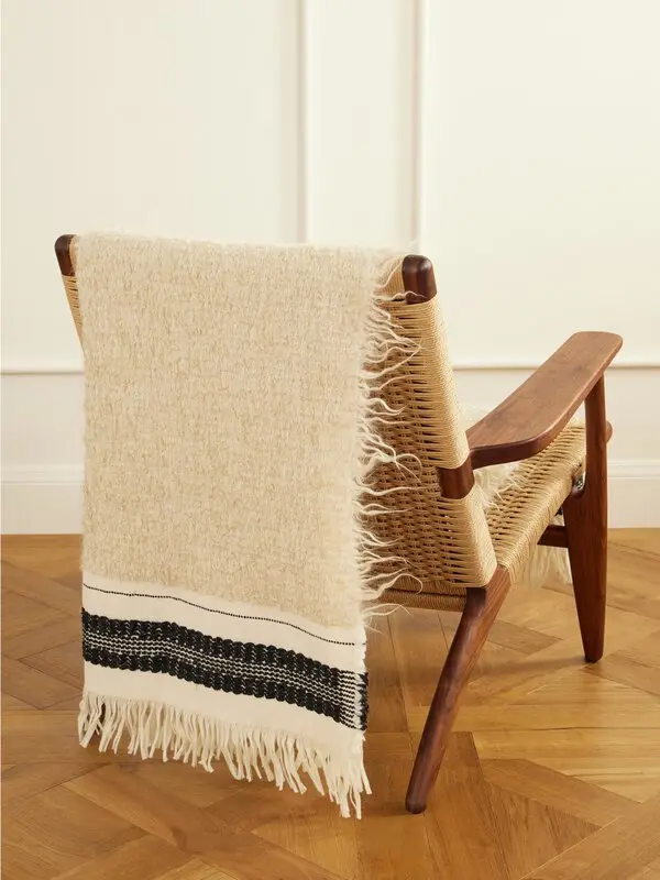 THE HOUSE OF LYRIA Cicatrice Fringed Striped Mohair-blend Throw - Neutrals