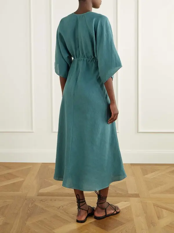 ERES Brilliance Gathered Linen Midi Dress