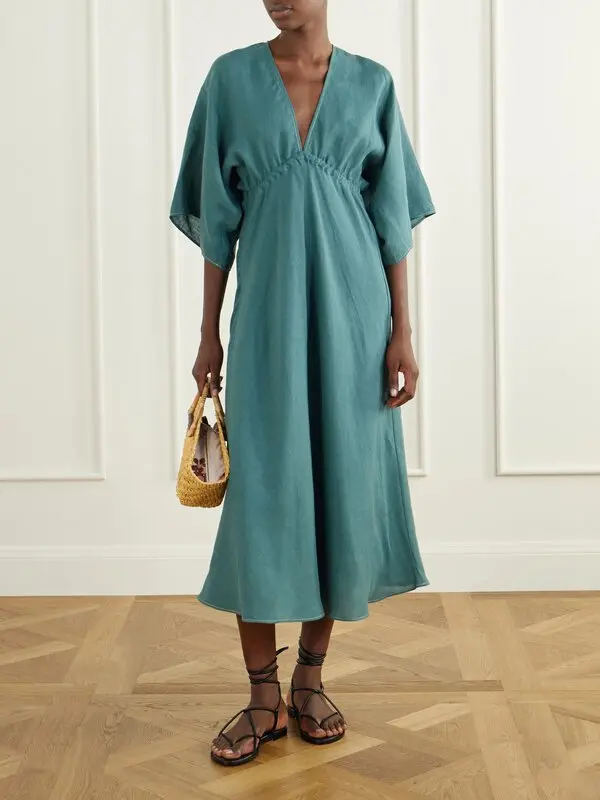 ERES Brilliance Gathered Linen Midi Dress