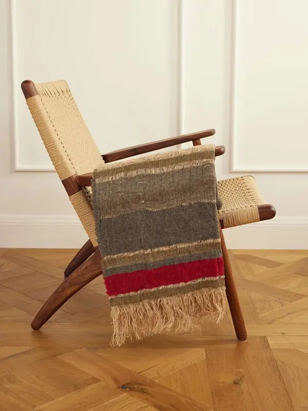 THE HOUSE OF LYRIA Xoroi Fringed Striped Jute-blend Throw - Gray