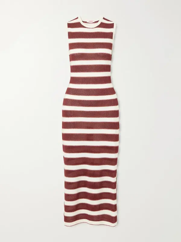 ERES Régulière Striped Metallic Cotton-blend Midi Dress - Burgundy