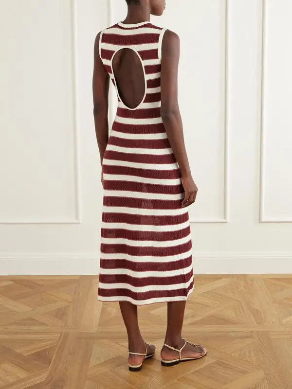 ERES Régulière Striped Metallic Cotton-blend Midi Dress - Burgundy