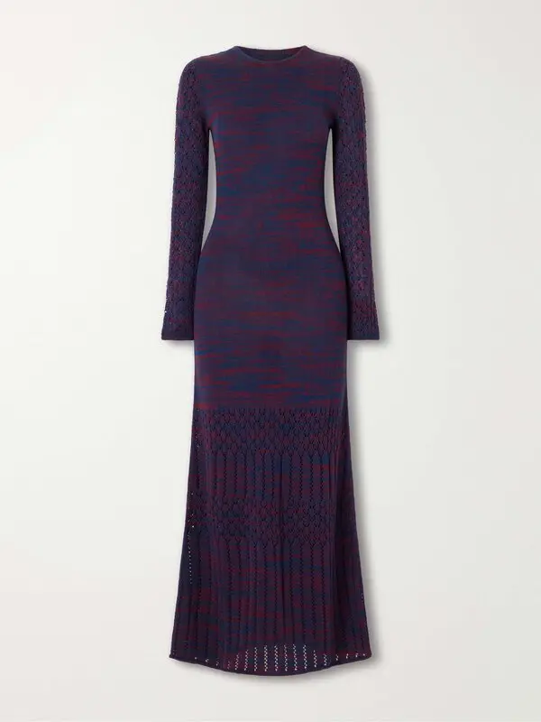 Escvdo Murga Open-back Crocheted Striped Cotton Midi Dress