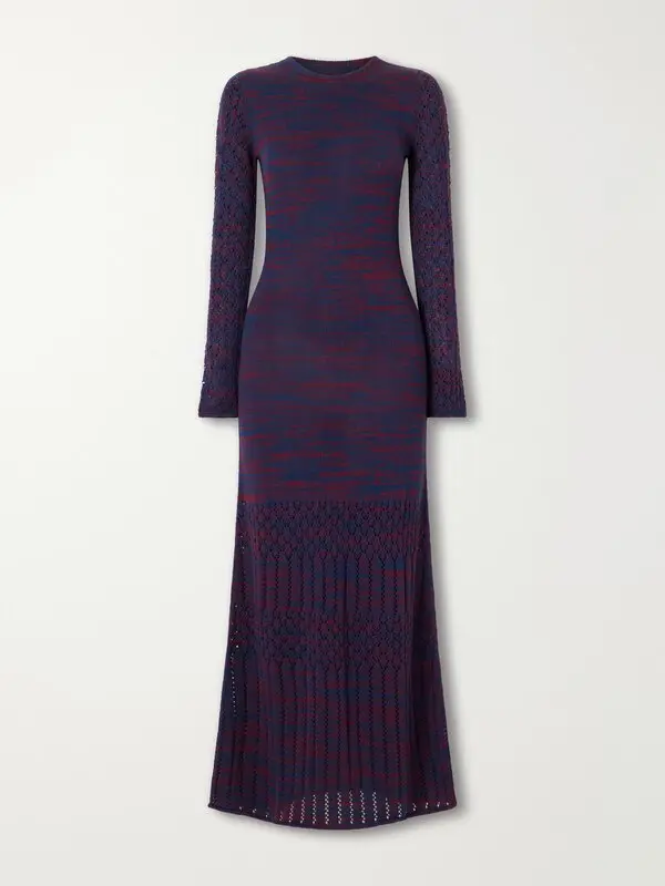 Escvdo Open-back Crocheted Striped Cotton Midi Dress - Purple