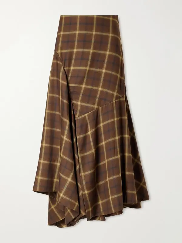 Co Slash Checked Crepe Midi Skirt - Brown