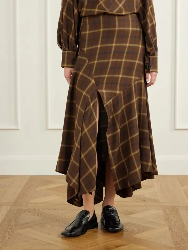 Co Slash Checked Crepe Midi Skirt - Brown