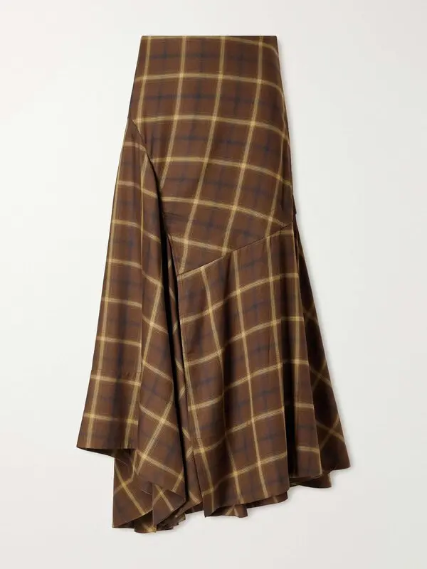 Co Slash Checked Crepe Midi Skirt - Chocolate