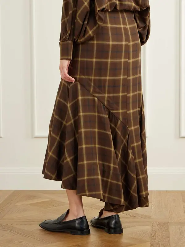Co Slash Checked Crepe Midi Skirt