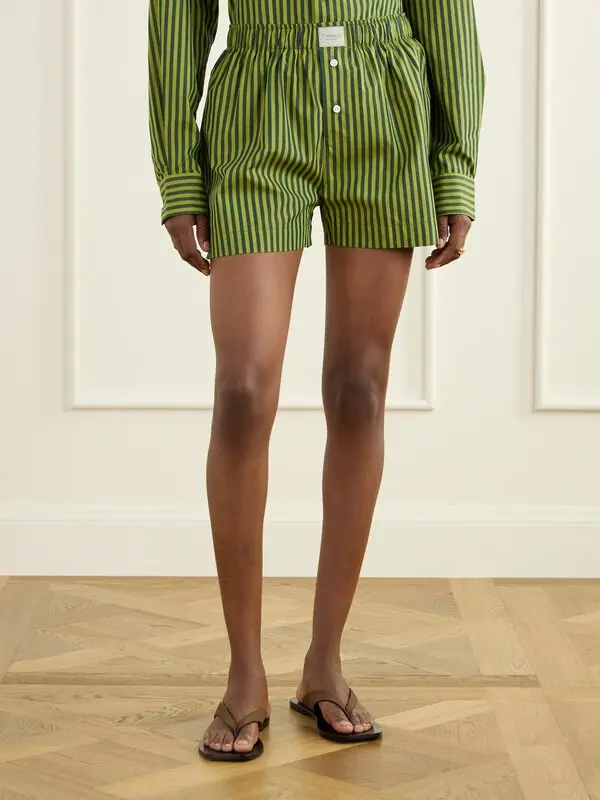 Comme Si La Boxer Classica Cotton-poplin Shorts - Green