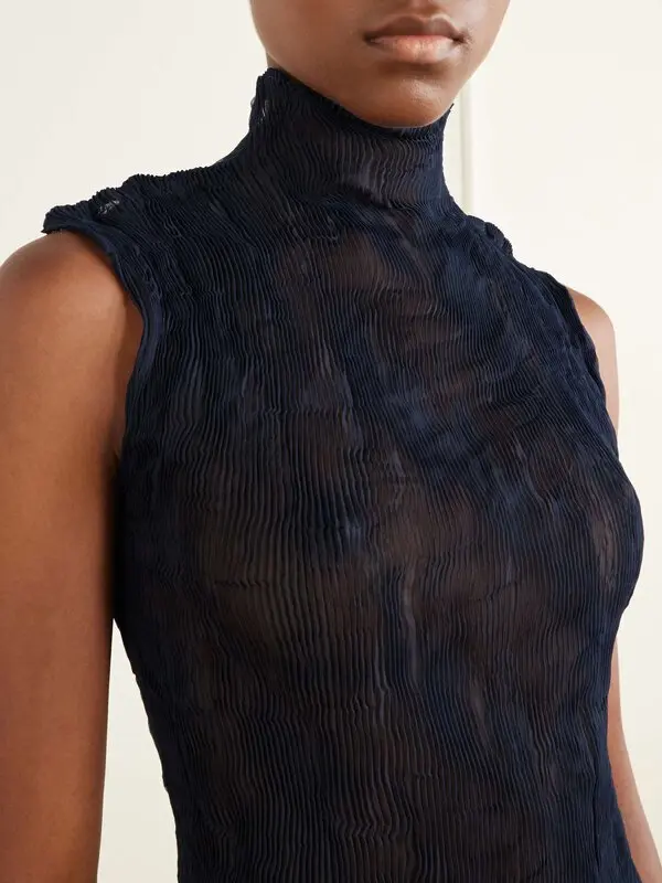 Issey Miyake Twist Plissé-chiffon Top