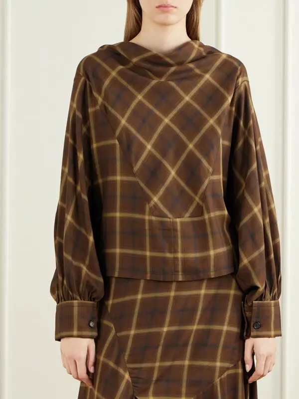 Co Draped Checked Crepe Shirt