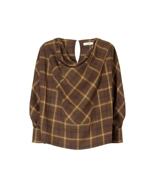 Co Draped Checked Crepe Shirt - Brown