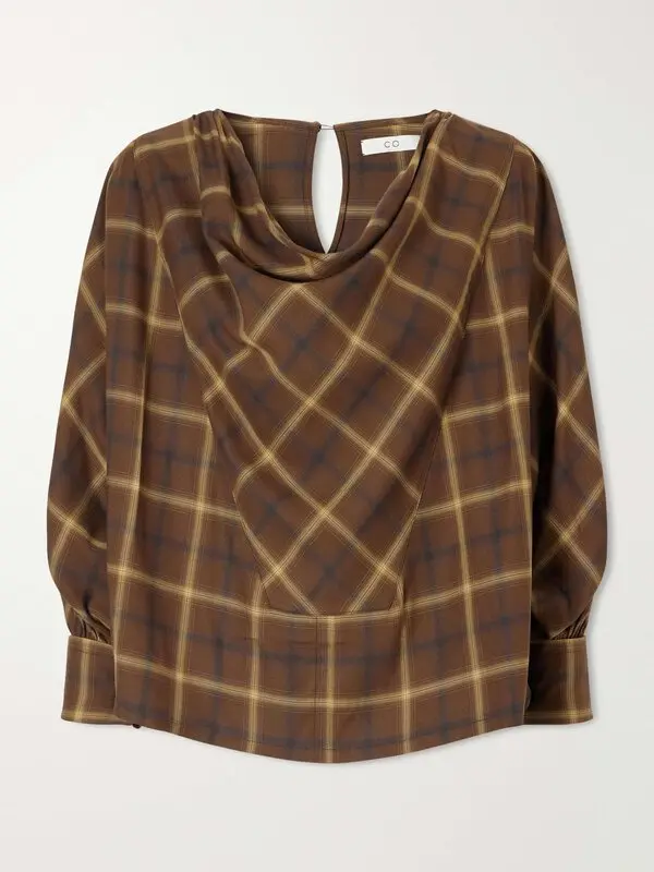 Co Draped Checked Crepe Shirt
