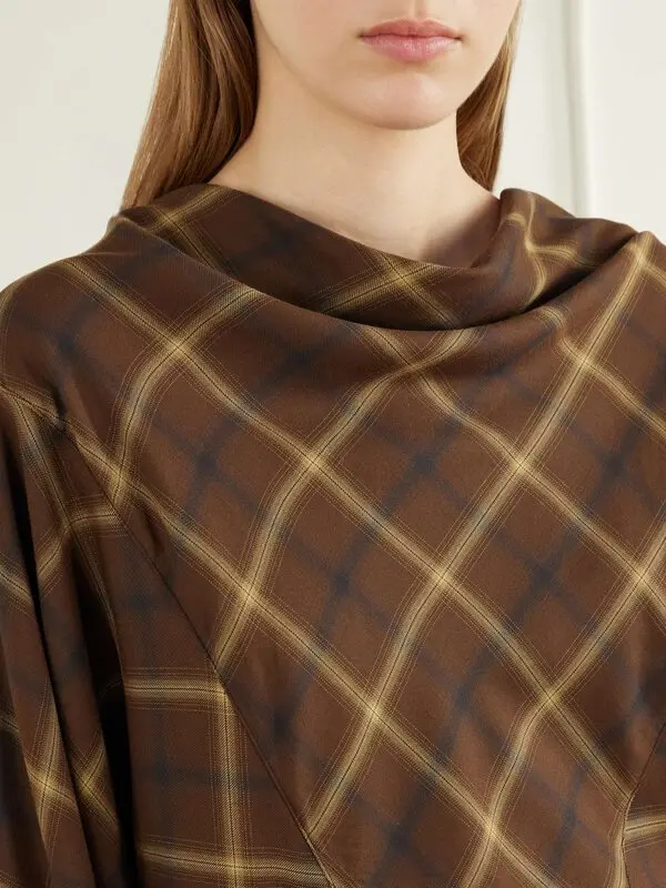 Co Draped Checked Crepe Shirt