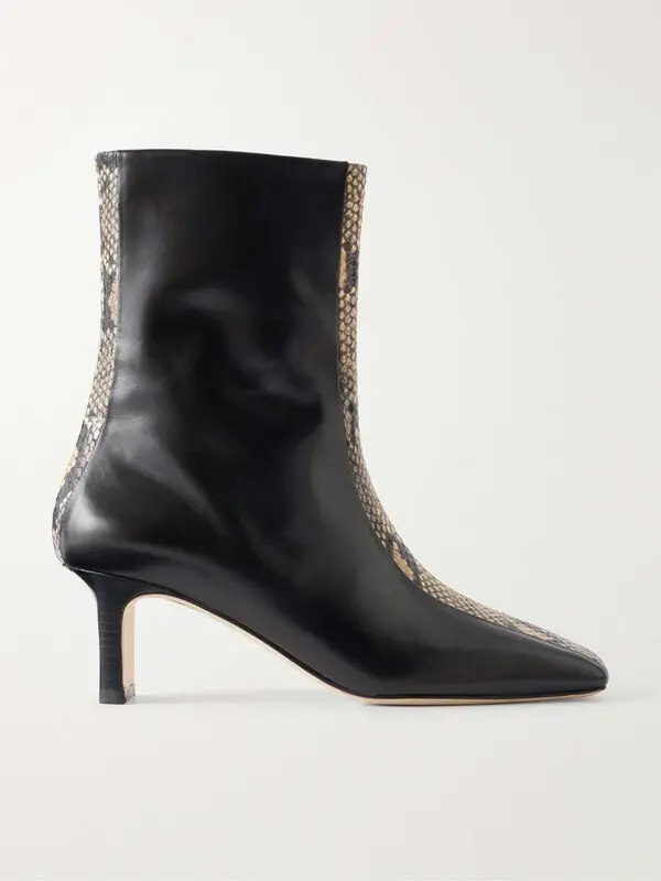 AeydĒ Billie Stripe 55 Snake-effect Trimmed Leather Ankle Boots - Black