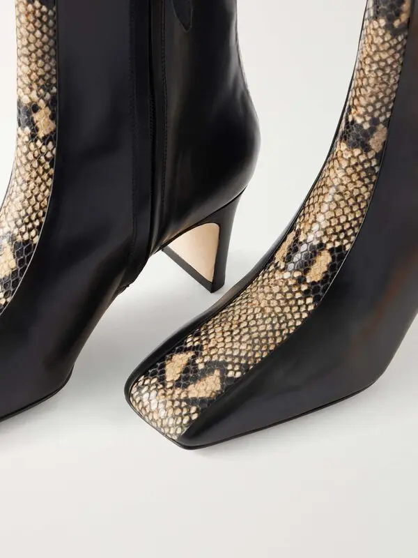 AeydĒ Billie Stripe 55 Snake-effect Trimmed Leather Ankle Boots