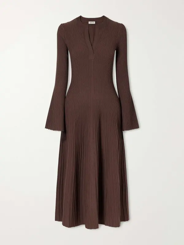 Simkhai Genna Ribbed Woven Midi Dress - Brown