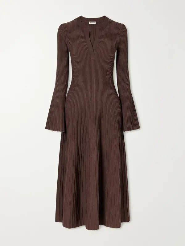 Simkhai Genna Ribbed Woven Midi Dress - Brown