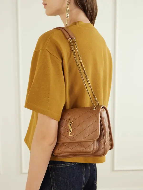 Saint Laurent Niki Crinkled-leather Shoulder Bag - Brown