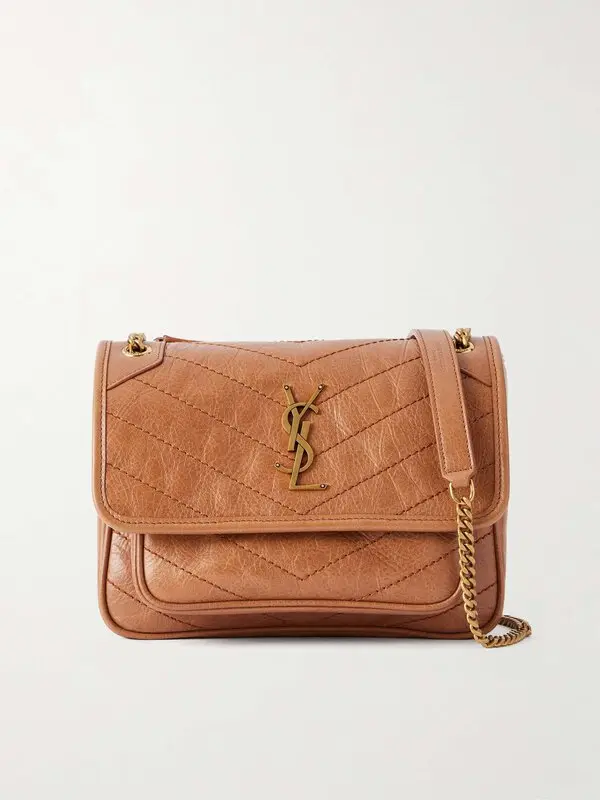 Saint Laurent Niki Crinkled-leather Shoulder Bag - Light Brown