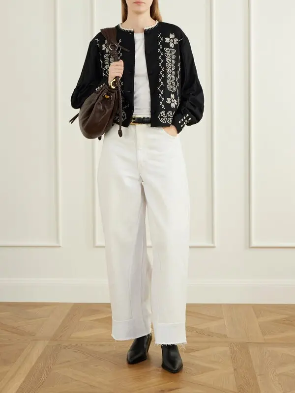 Escvdo Libertad Cropped Embroidered Cotton-twill Jacket