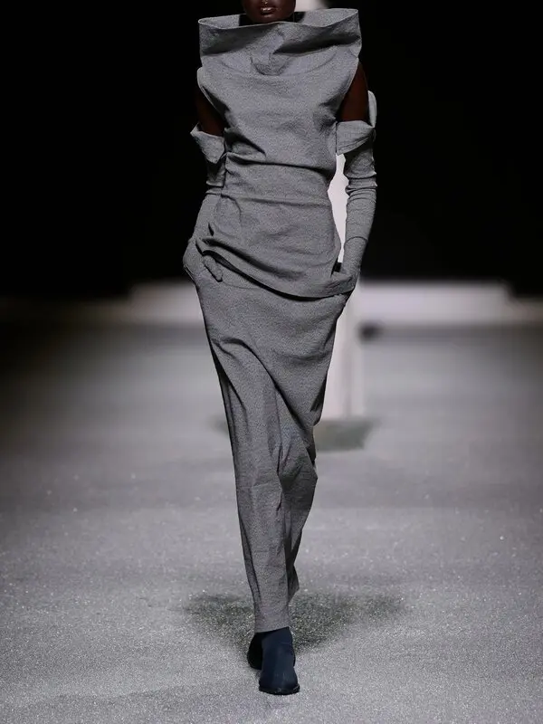 Issey Miyake Draped Stretch Washi-blend Maxi Dress - Gray