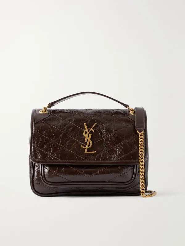 Saint Laurent Niki Baby Quilted Crinkled-leather Shoulder Bag - Brown