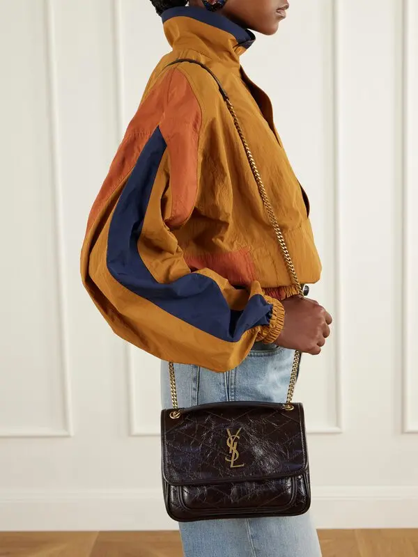 Saint Laurent Niki Baby Quilted Crinkled-leather Shoulder Bag - Brown