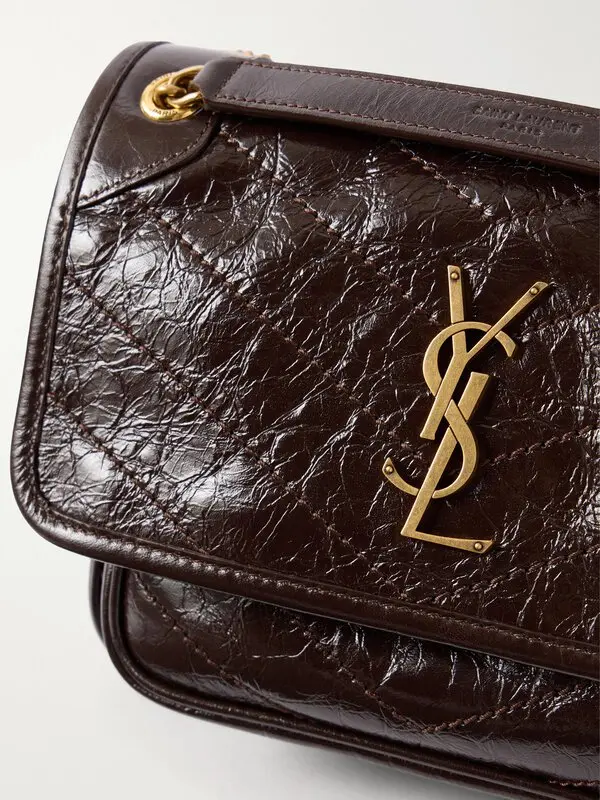 Saint Laurent Niki Baby Quilted Crinkled-leather Shoulder Bag - Brown