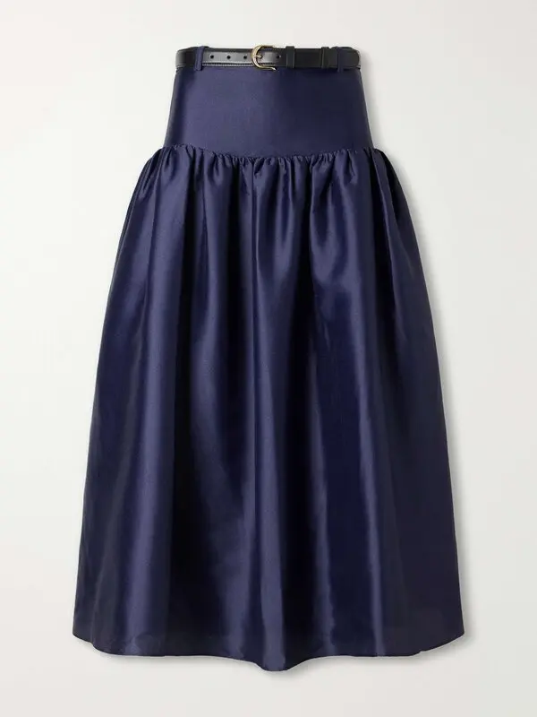SELF-PORTRAIT Gathered Taffeta Midi Skirt