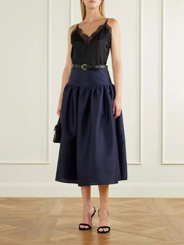 SELF-PORTRAIT Gathered Taffeta Midi Skirt