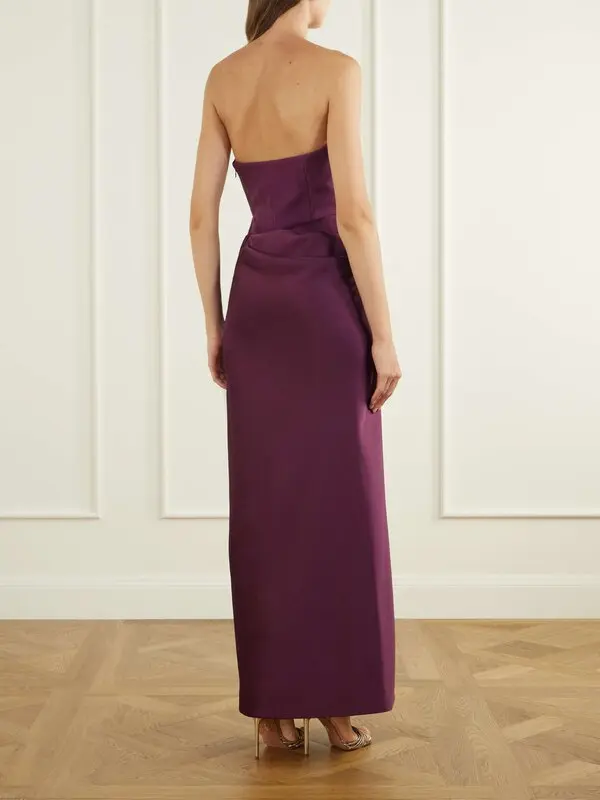 Solace London Seri Strapless Twill And Crepe Gown