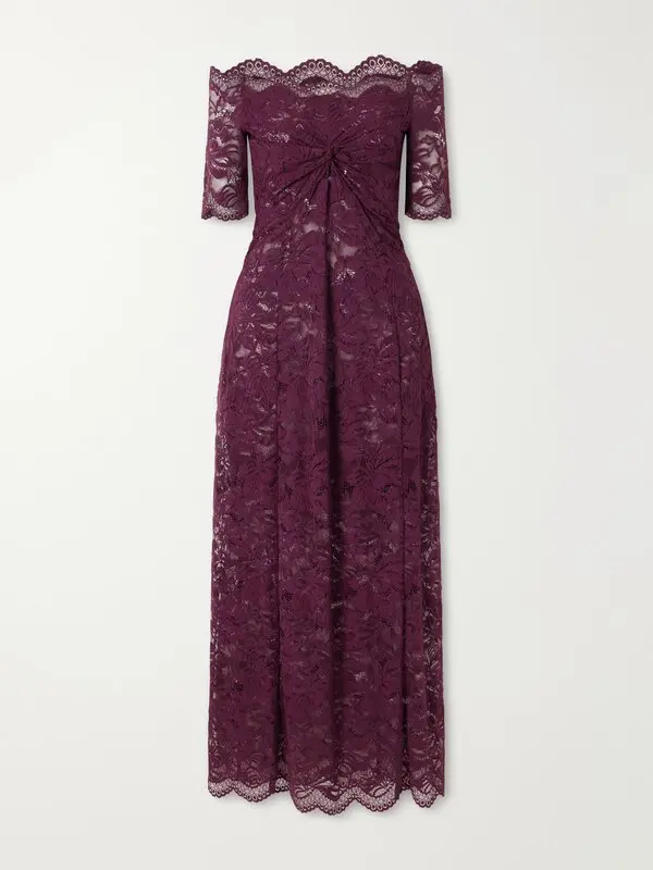 Rabanne Ruched Lace Midi Dress - Purple