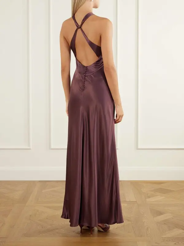Rixo Losanna Satin Maxi Dress - Burgundy