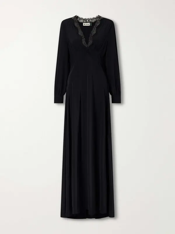 Rixo Emory Lace-trimmed Silk-crepe De Chine Maxi Dress - Black