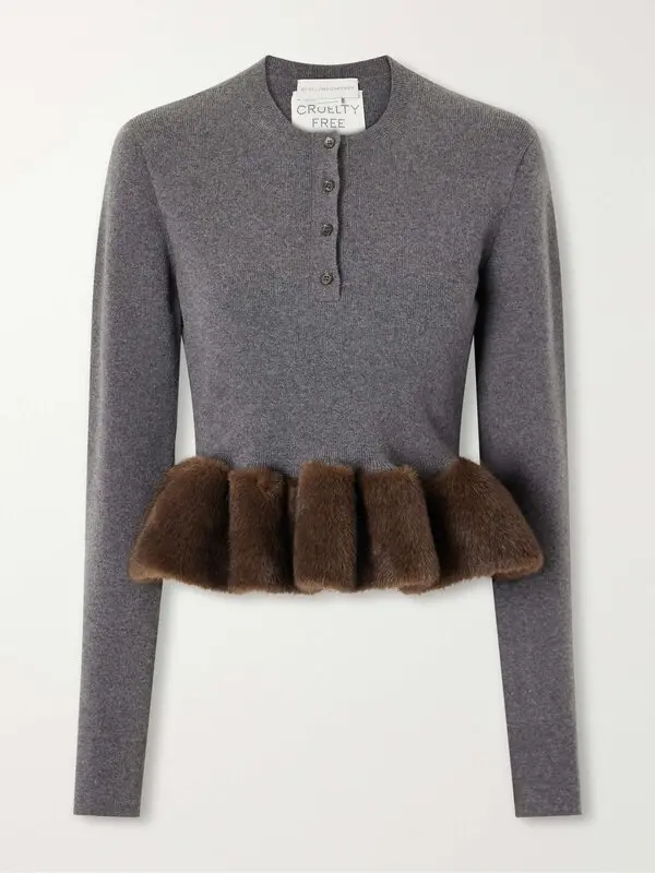 Stella McCartney Shearling-trim Wool-blend Cardigan