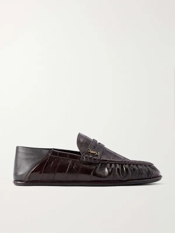 Saint Laurent Logo-embellished Leather Penny Loafers - Brown