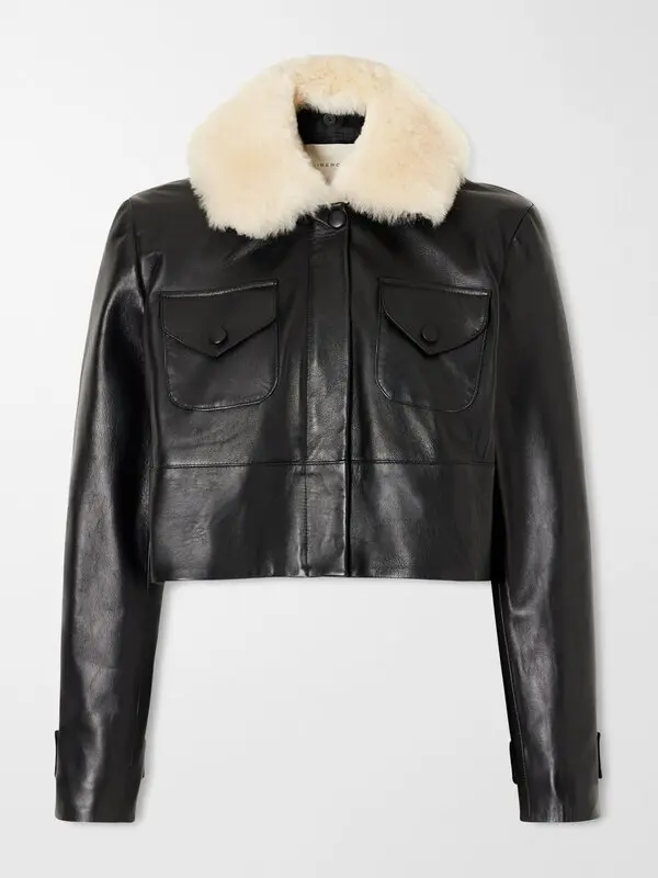 LIBEROWE Raja Cropped Shearling-trimmed Leather Jacket - Black
