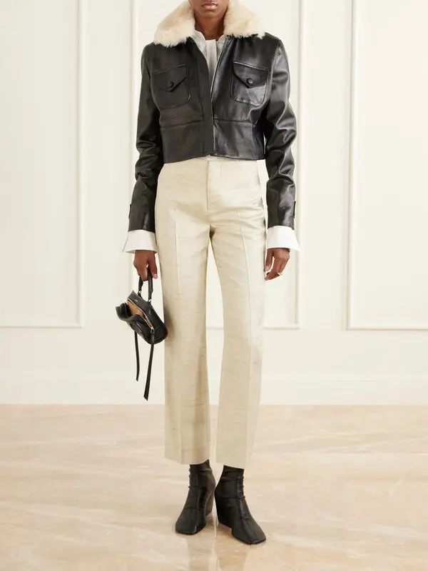 LIBEROWE Raja Cropped Shearling-trimmed Leather Jacket