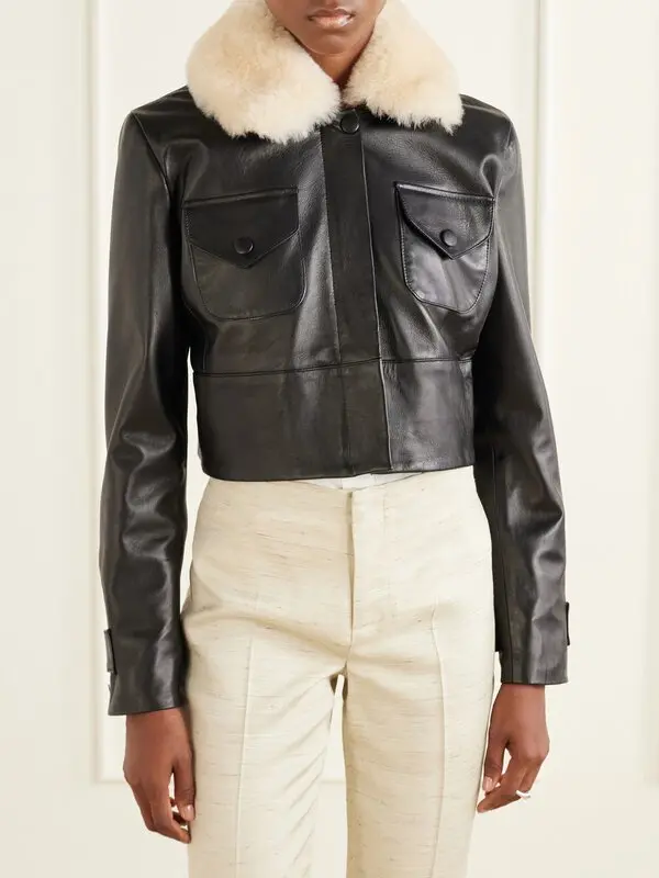 LIBEROWE Raja Cropped Shearling-trimmed Leather Jacket