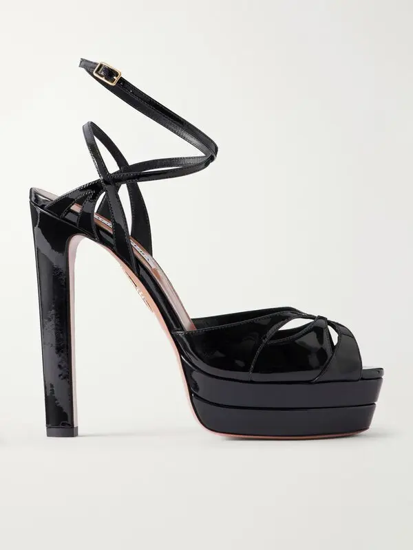 AQUAZZURA Moves Plateau 130 Patent-leather Sandals - Black