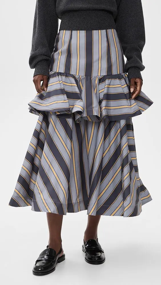Zimmermann Valiant Peplum Midi Skirt - Navy Stripe