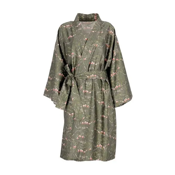 DECOFLUX HOME Cotton Sateen Kimono Bathrobe Dreamy Moss