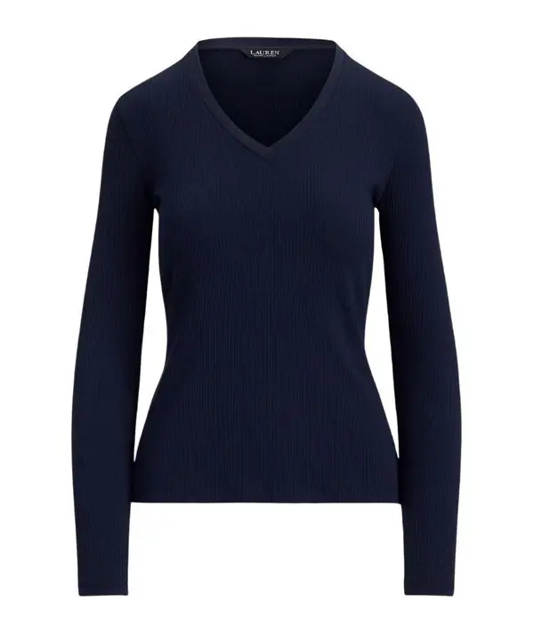 Ralph Lauren Rib-knit Long-sleeve V-neck Top