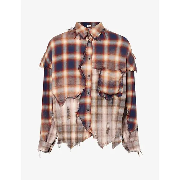 KHOKI Distressed Checked Long-sleeve Jersey Shirt
