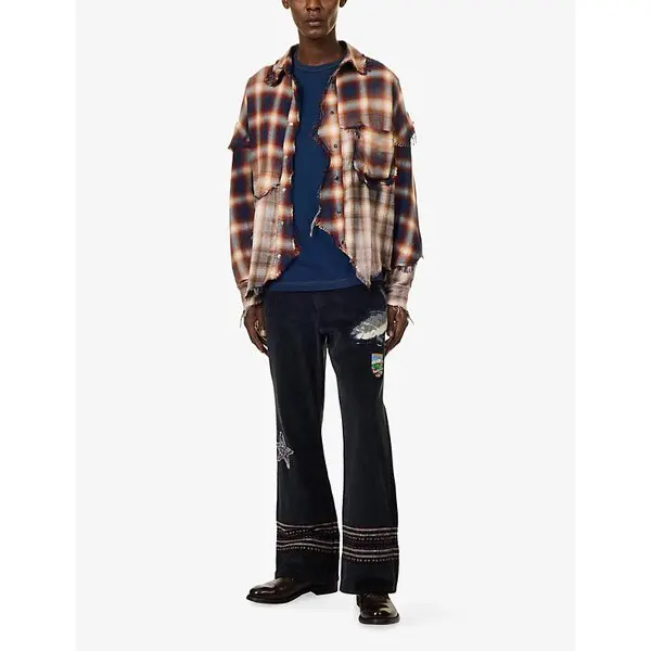 KHOKI Distressed Checked Long-sleeve Jersey Shirt