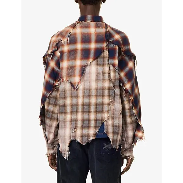KHOKI Distressed Checked Long-sleeve Jersey Shirt
